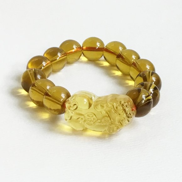 Jewelry | Asian Citrine Glass Beaded Foo Dog Luck Fortune Stretch ...